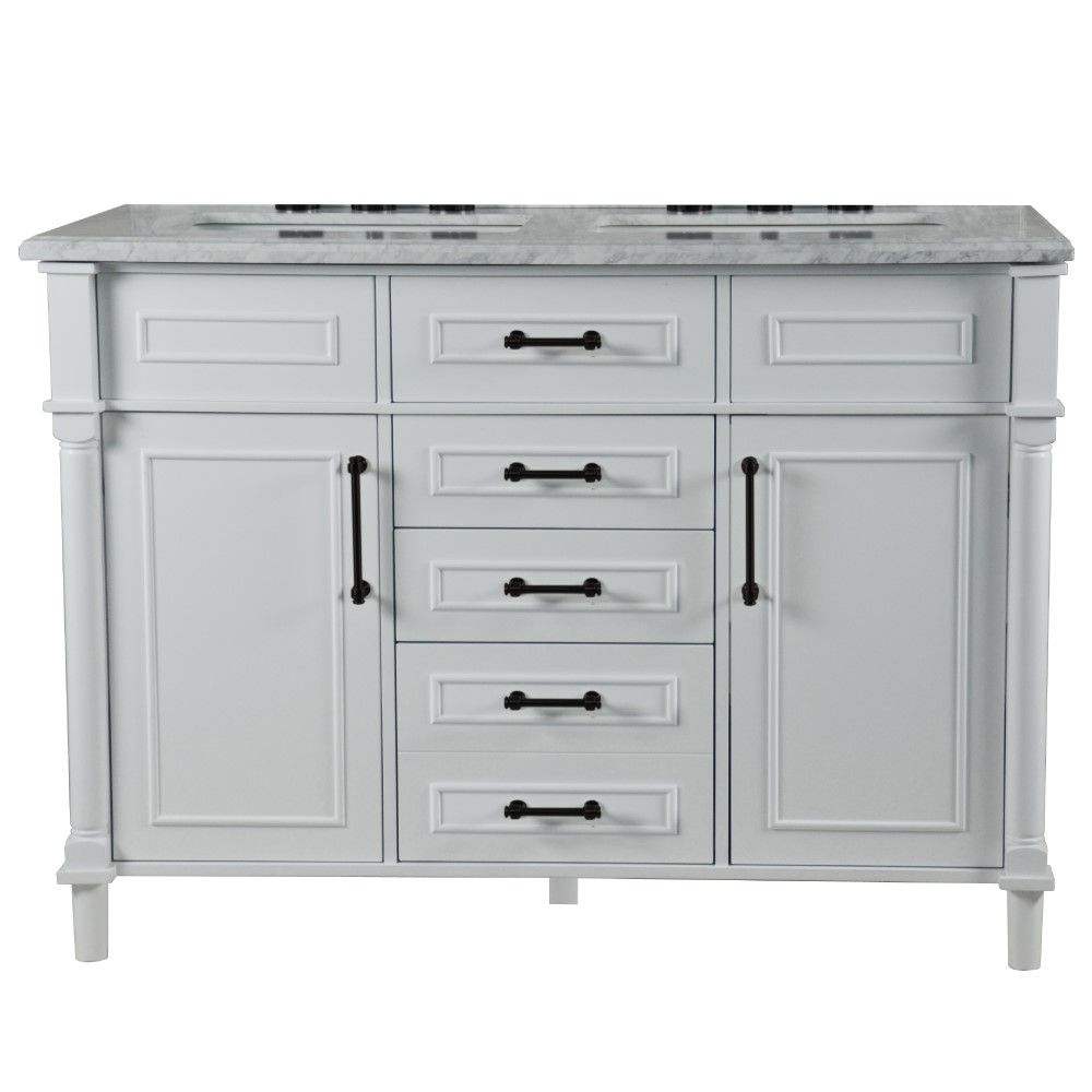 Bellaterra Home 48" Double Vanity In White With White Carrra Marble Top ...