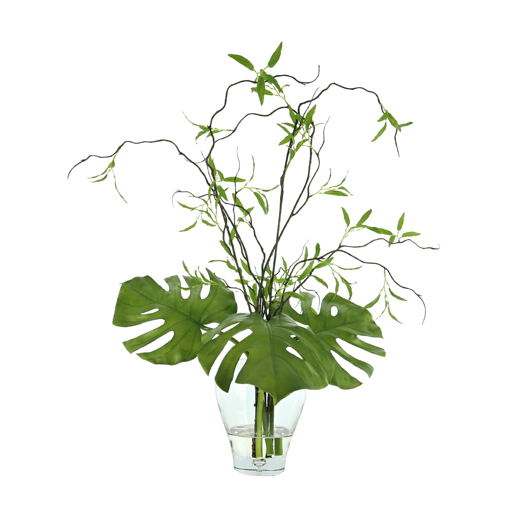 Philo Leaf And Willow Branch Arrangement In A Clear Glass Vase | Faux ...