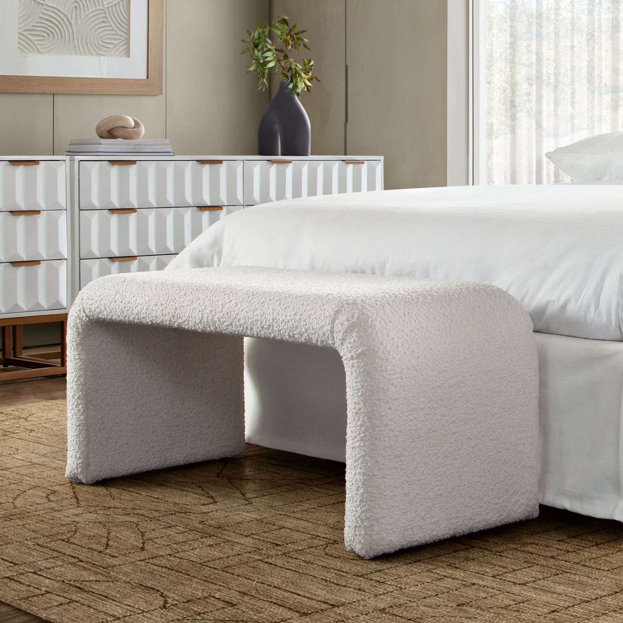 Conrad Accent Bench In Ivory Boucle Fabric By Diamond Sofa | Benches