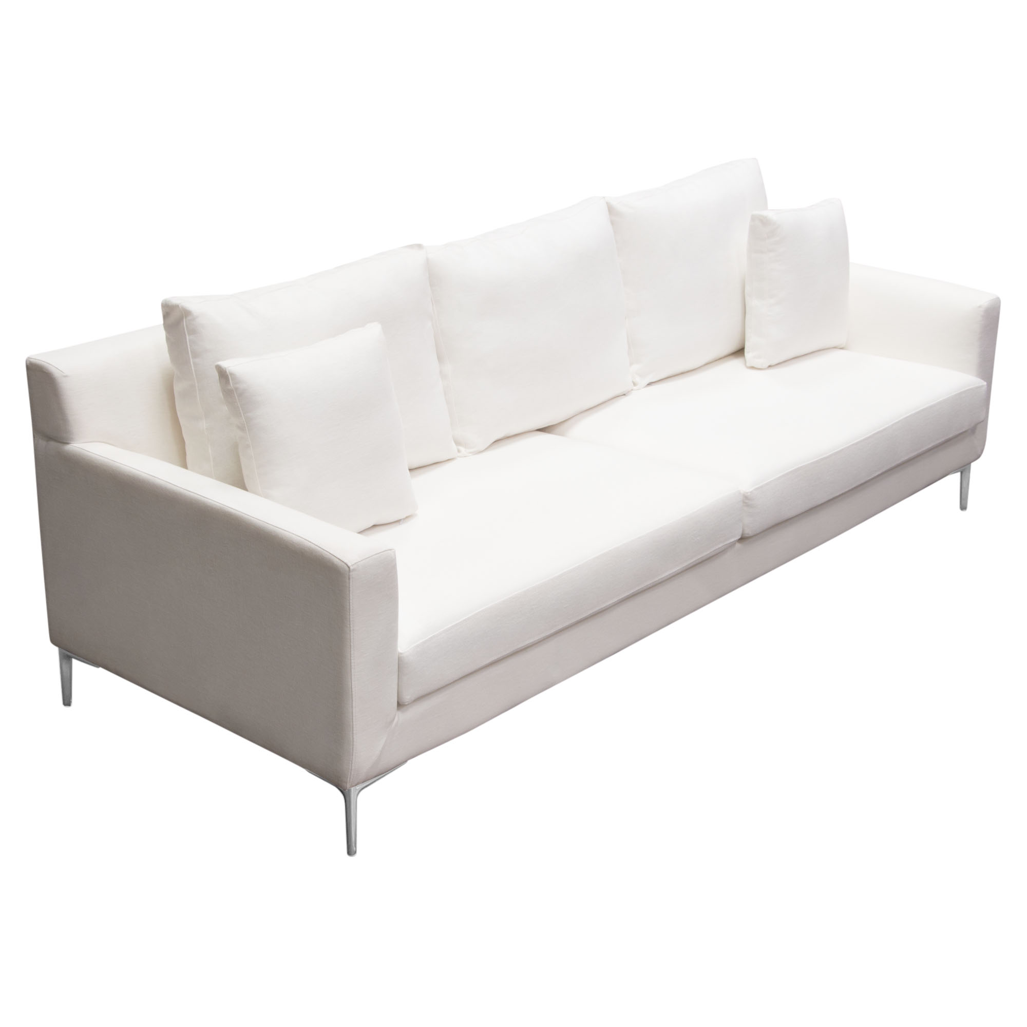 Diamond Sofa Seattle Loose Back Sofa In White Linen W/ Polished Silver ...