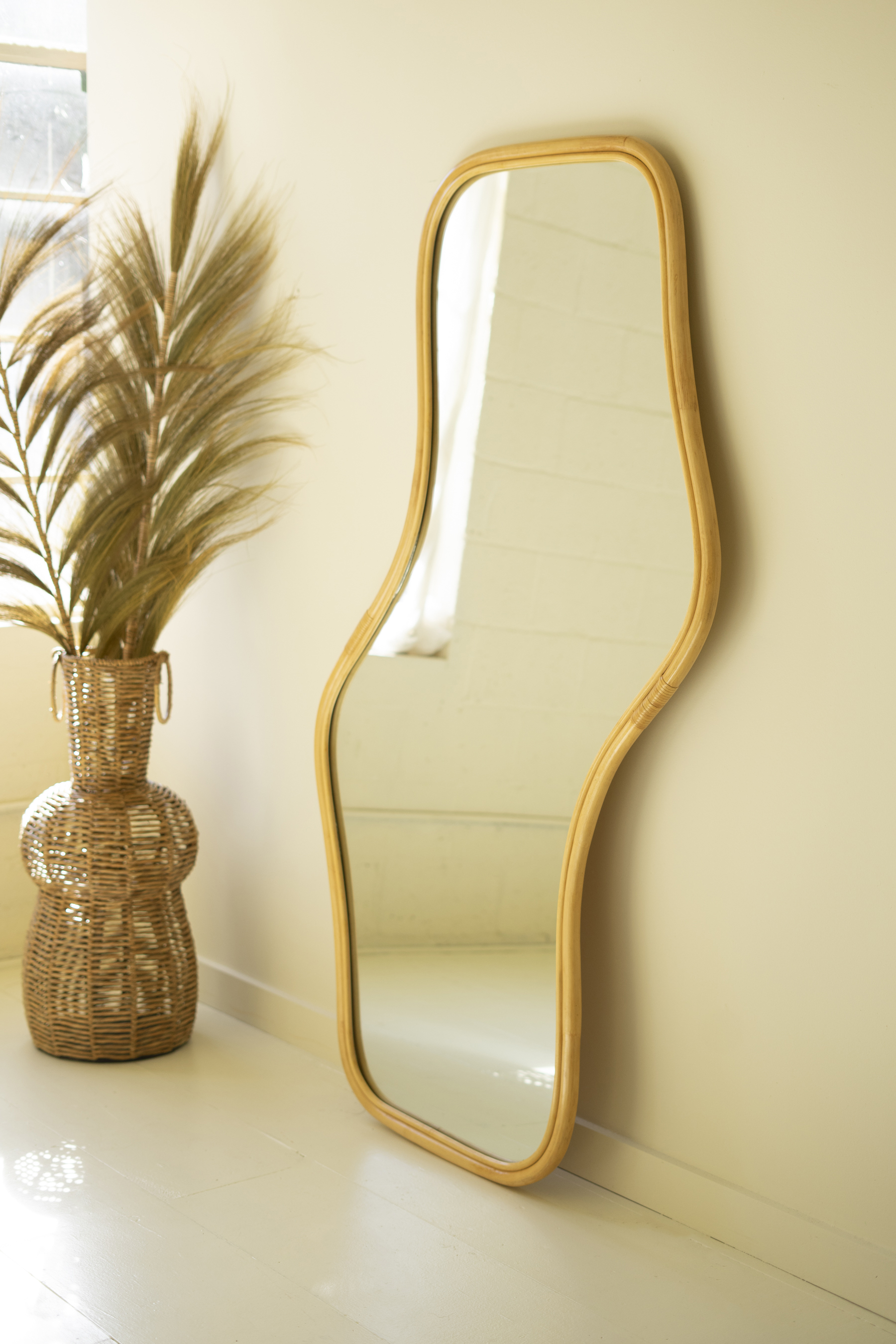 Large Wavy Rattan Floor Mirror | Floor Mirrors