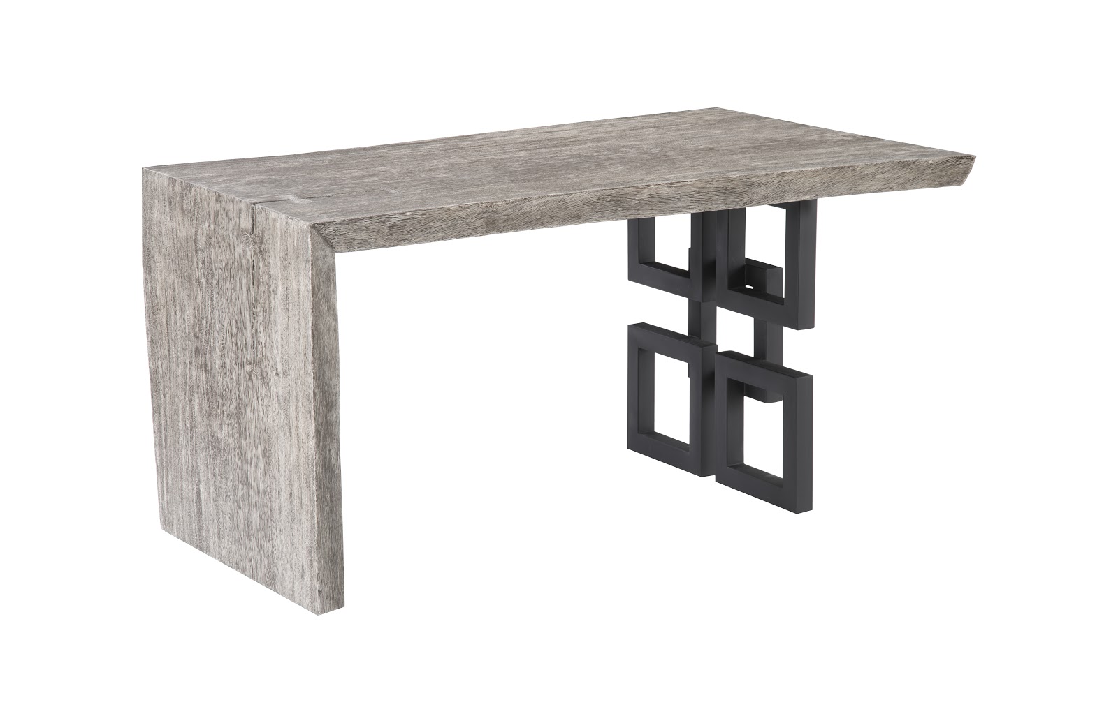 Phillips Collection Waterfall Desk, Grey Stone, Satin Black Overlap Leg ...