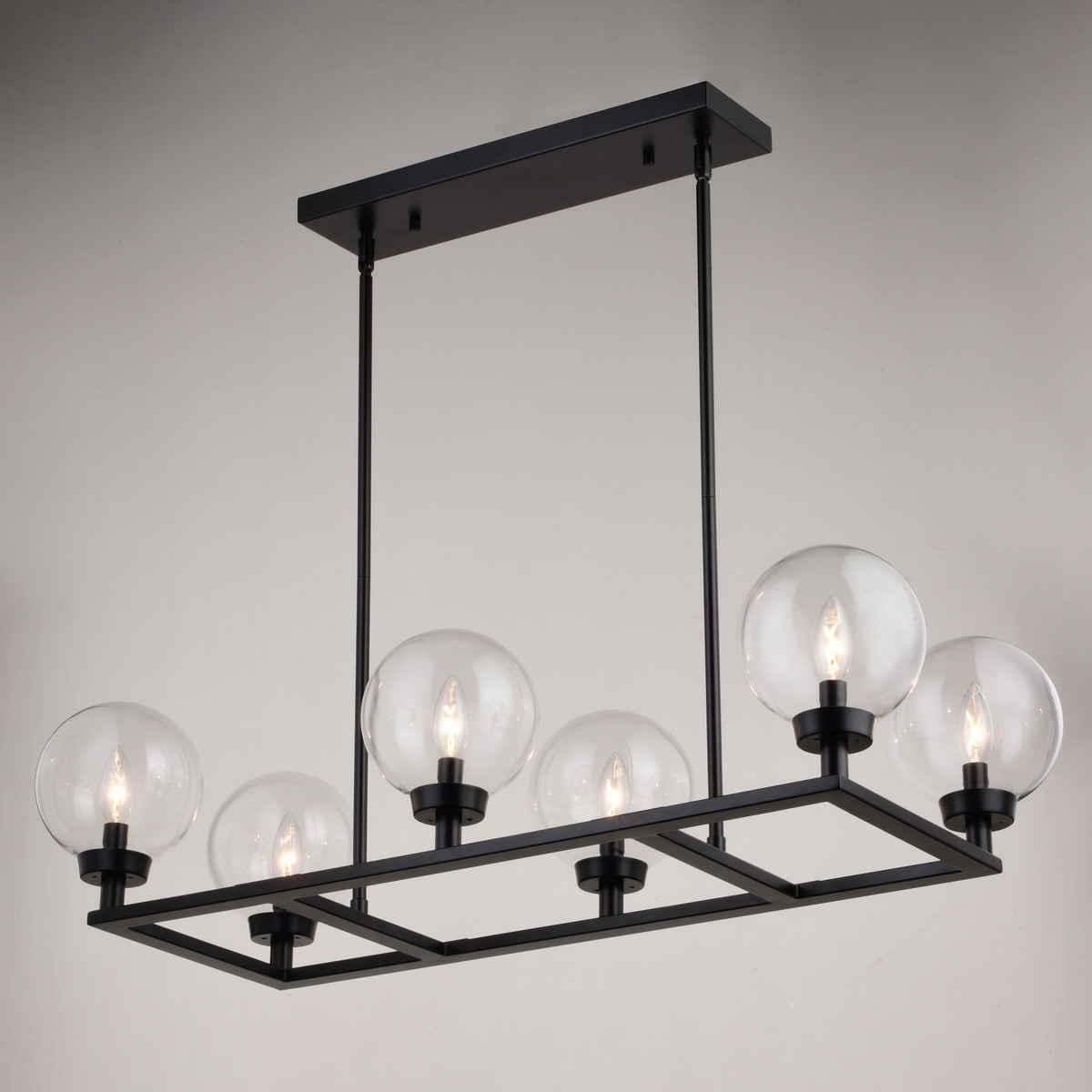 Lander 6 Light Matte Black Linear Chandelier Island Pendant Fixture ...
