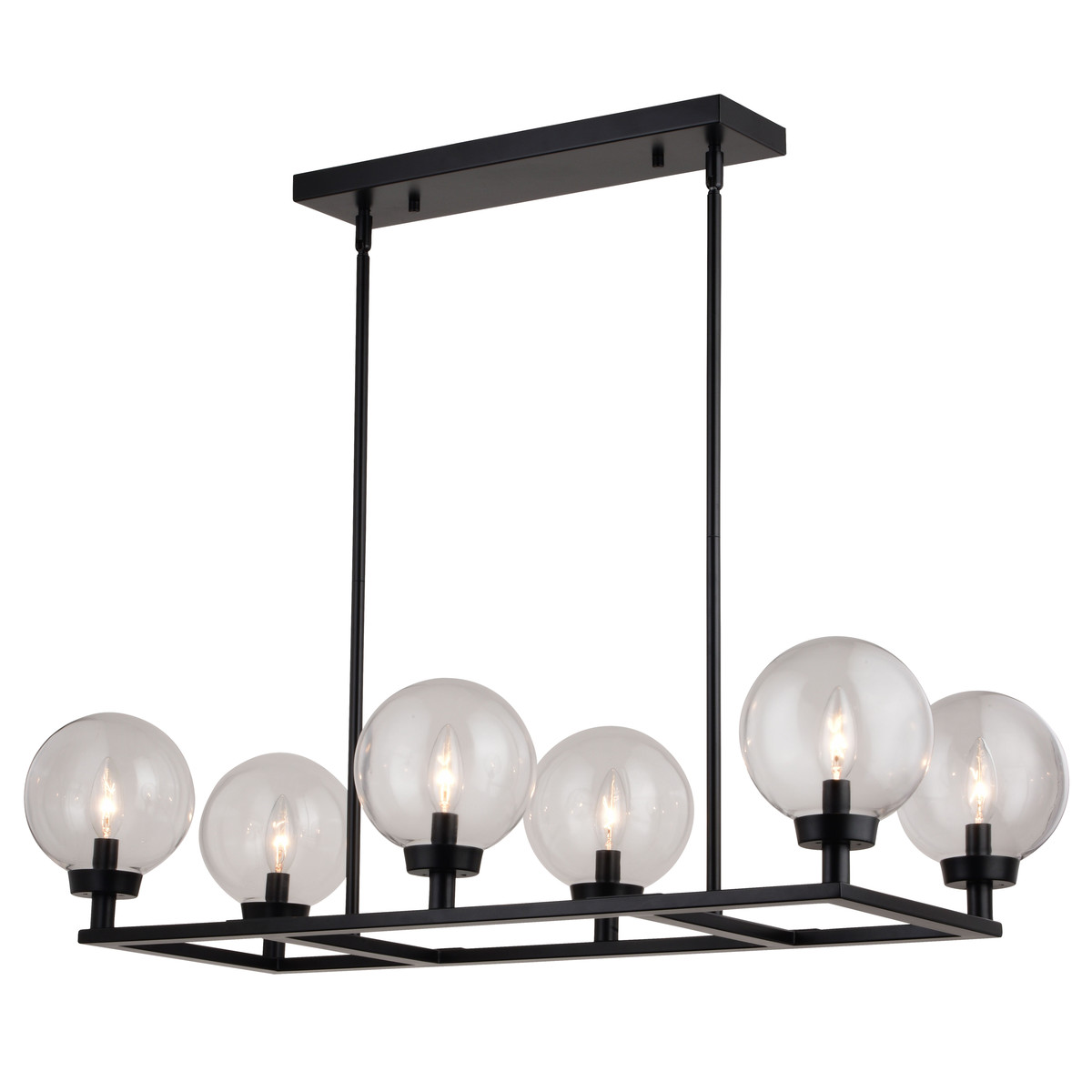 Lander 6 Light Matte Black Linear Chandelier Island Pendant Fixture ...